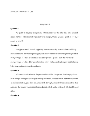BIOL 1000 (Assignment 1) - BIOL 1000- D Assignment 1 Gowtam Krishnan ...