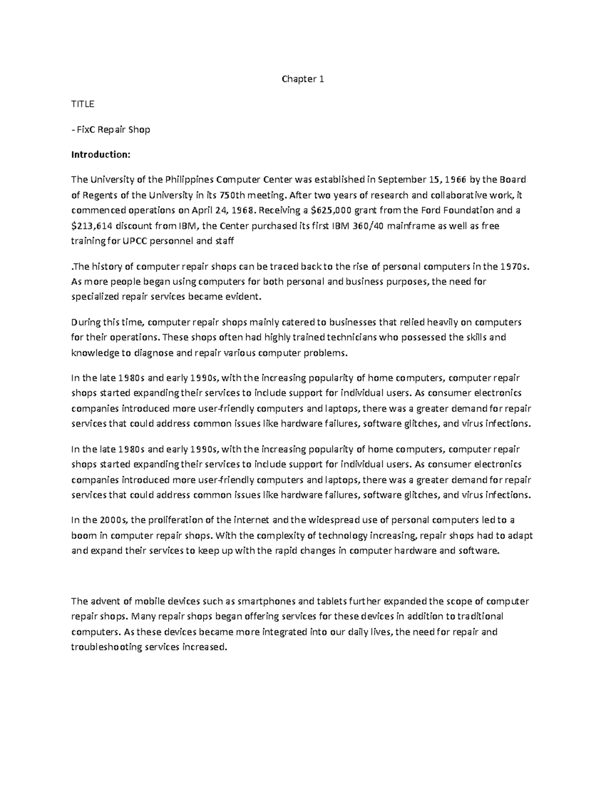 Chapter 1 - Basta - Chapter 1 TITLE FixC Repair Shop Introduction: The ...