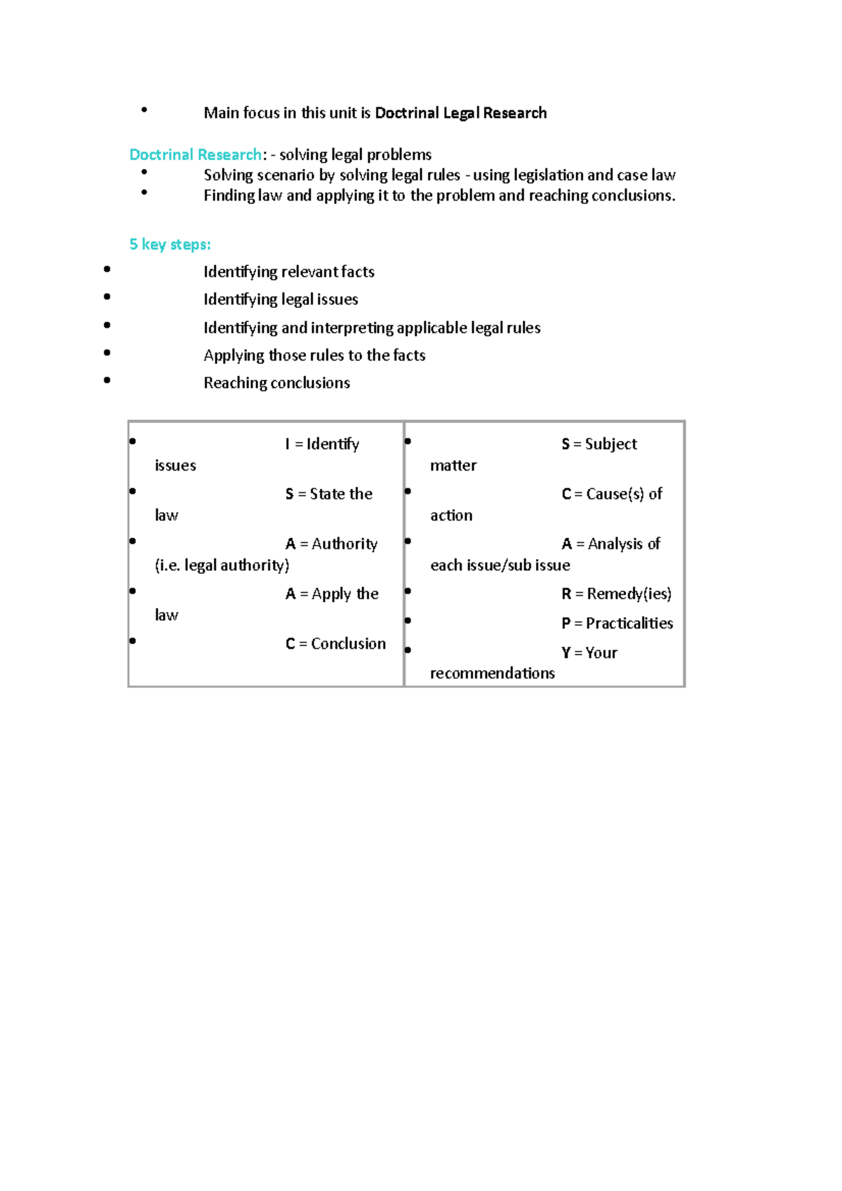 Week 1 lecture - Main focus in this unit is Doctrinal Legal Research ...