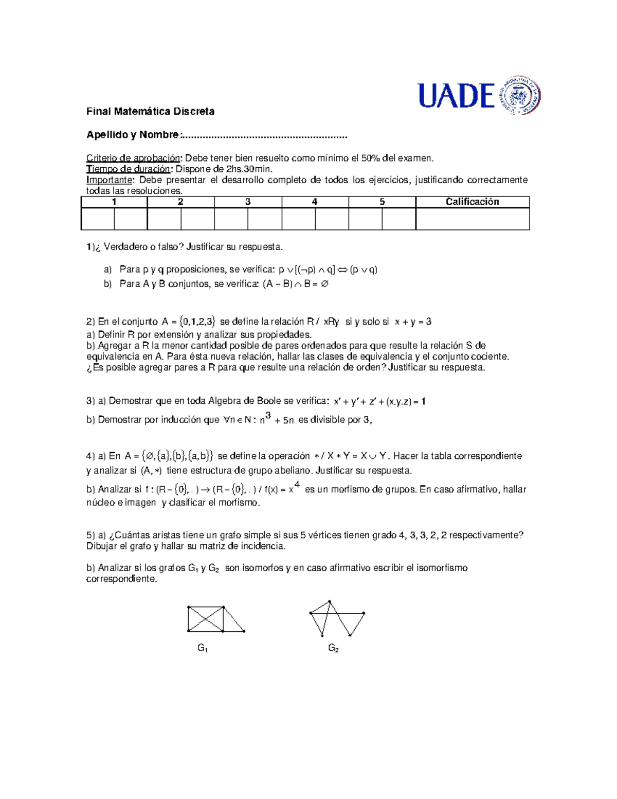 Mate discreta - Final 2 - cuentas - Final Matemática Discreta Apellido ...