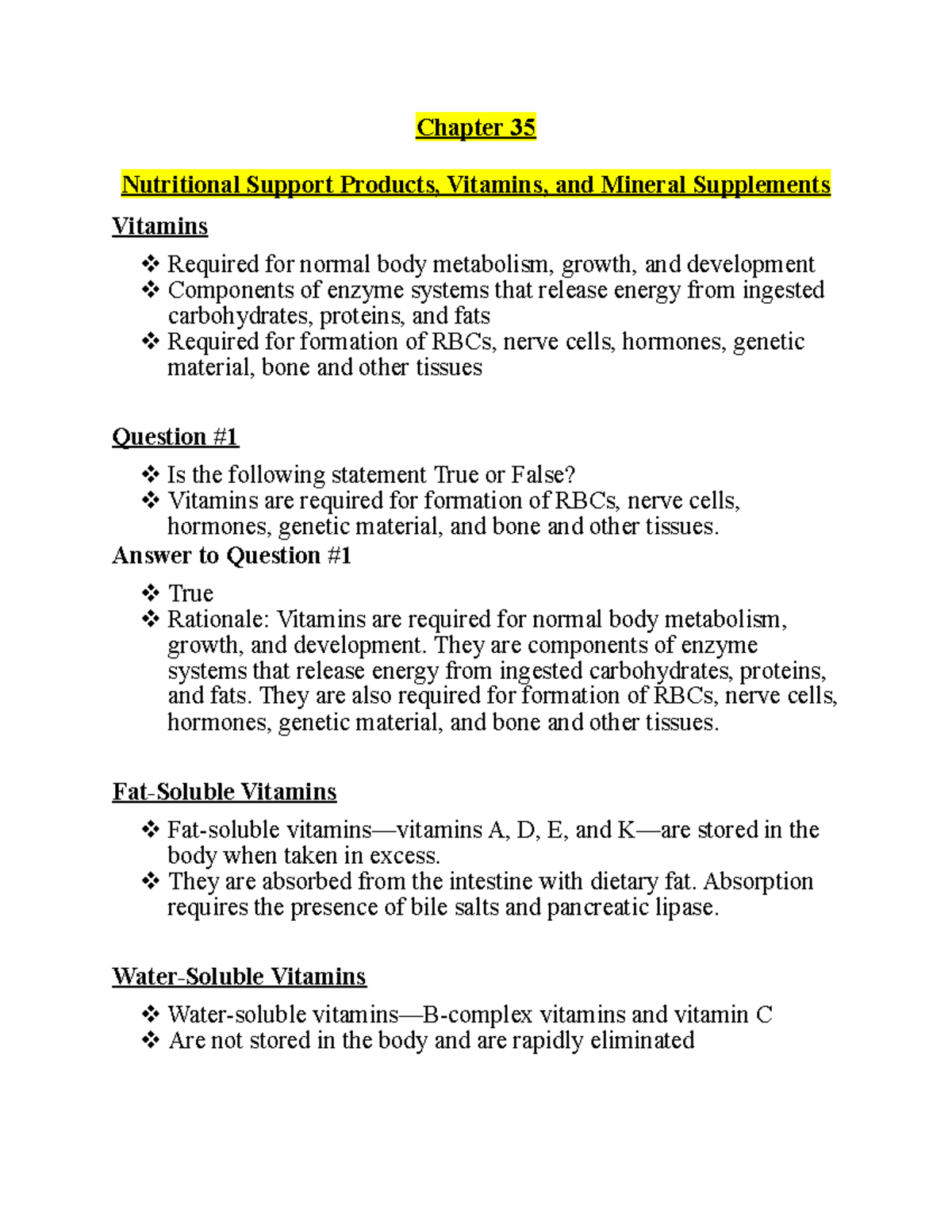 Pharm chapter 35 - Chapter 35 Nutritional Support Products, Vitamins ...