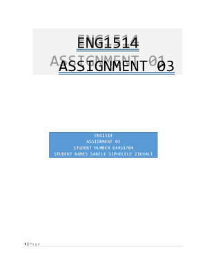 ENG1514 Assignment 1 possible answers - ENG1514-21-Y1-7E Assignment 1 PART 1: E xplain in your ...