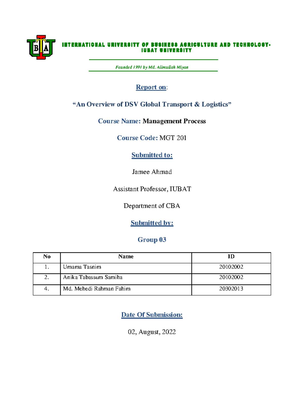 MGT 201 Report - Marketing - ISBAT University - Studocu