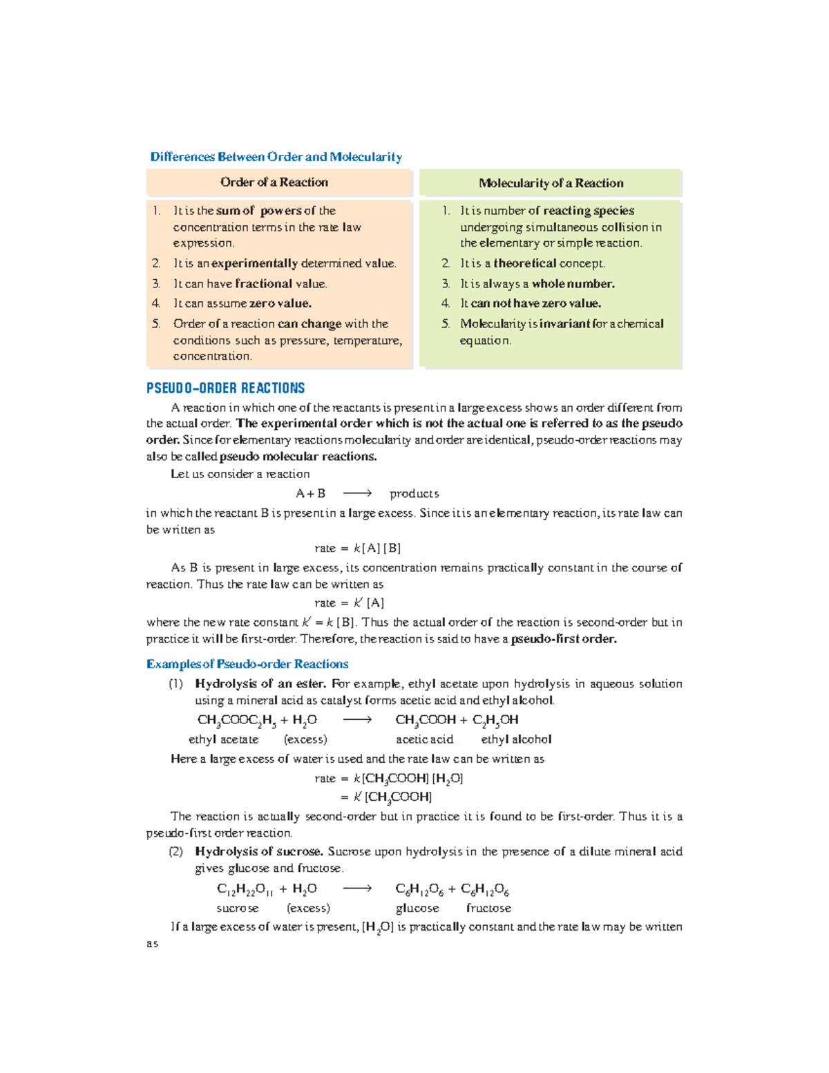 Differences Between Order and Molecularity - Chemical Kinetics - GTU ...