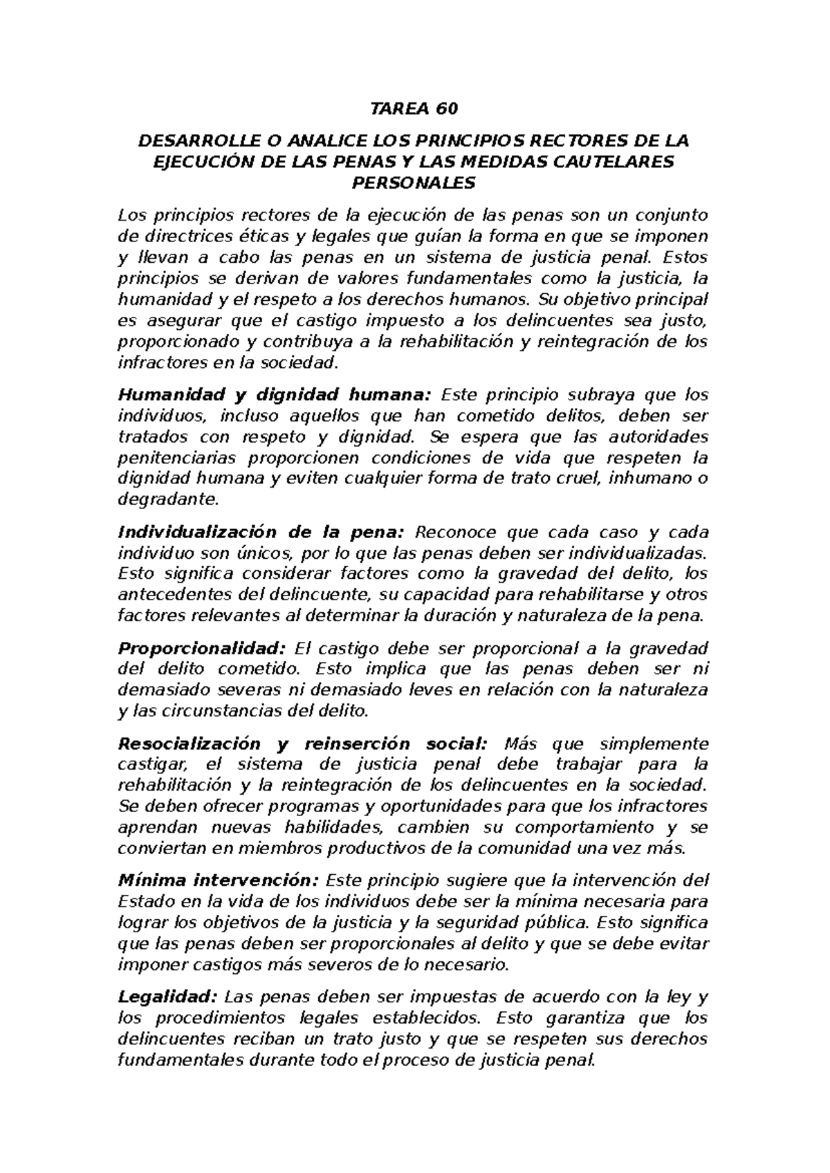 Tarea 60 - ensayo - TAREA 60 DESARROLLE O ANALICE LOS PRINCIPIOS RECTORES DE LA EJECUCIÓN DE LAS ...
