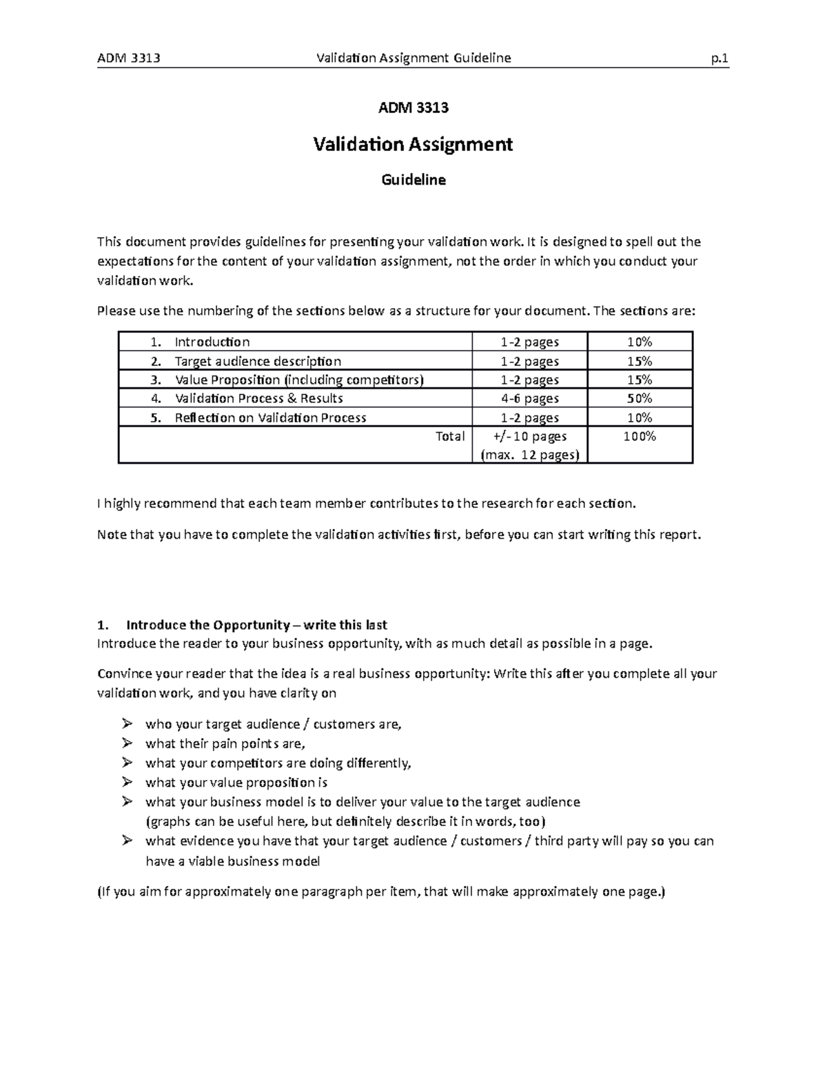 Validation Assignment - ADM 3313 Validation Assignment Guideline This ...