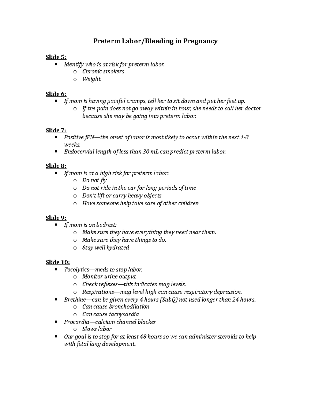 Preterm Labor - Lecture notes 9 - Preterm Labor/Bleeding in Pregnancy ...