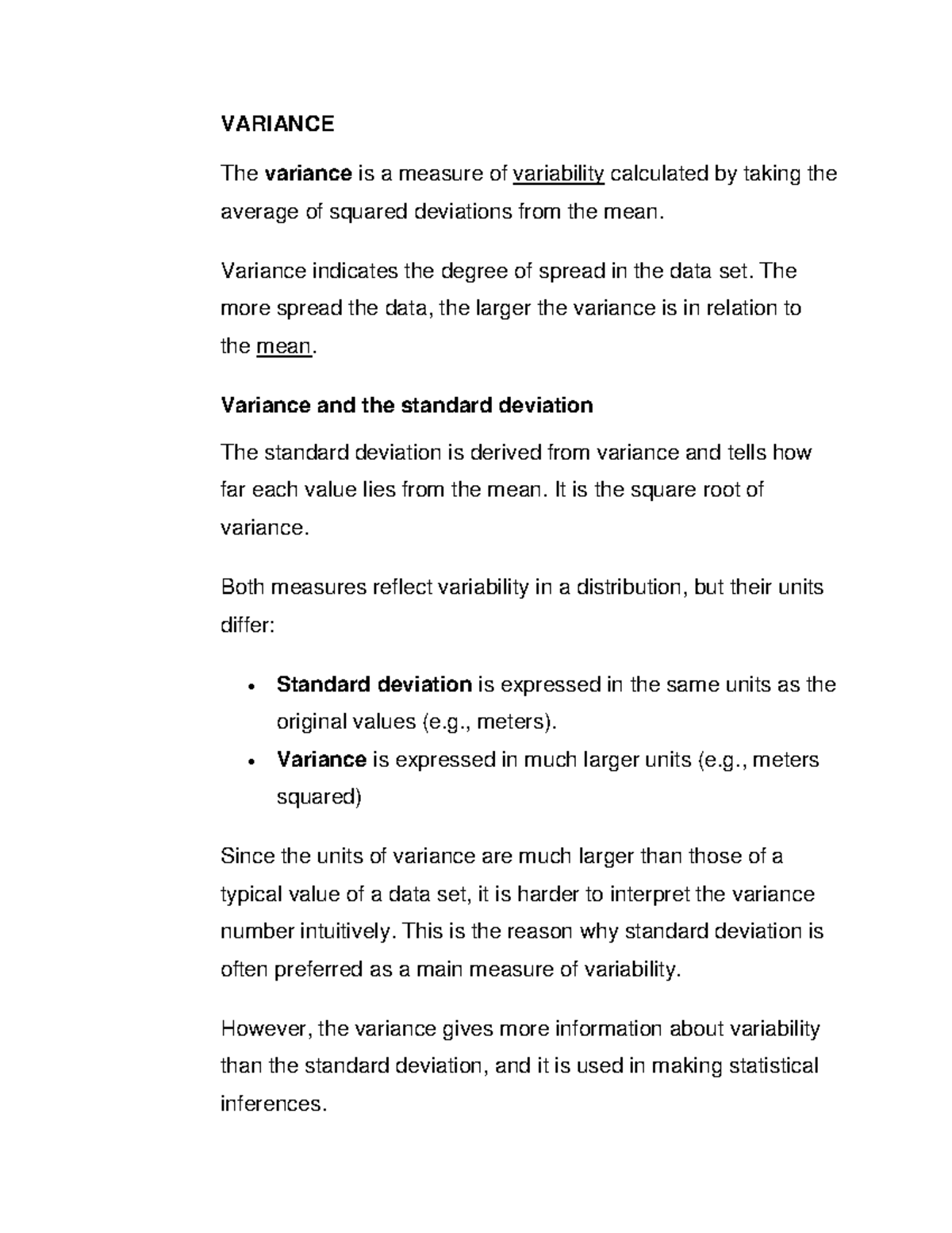 Variance - Study - VARIANCE The variance is a measure of variability ...