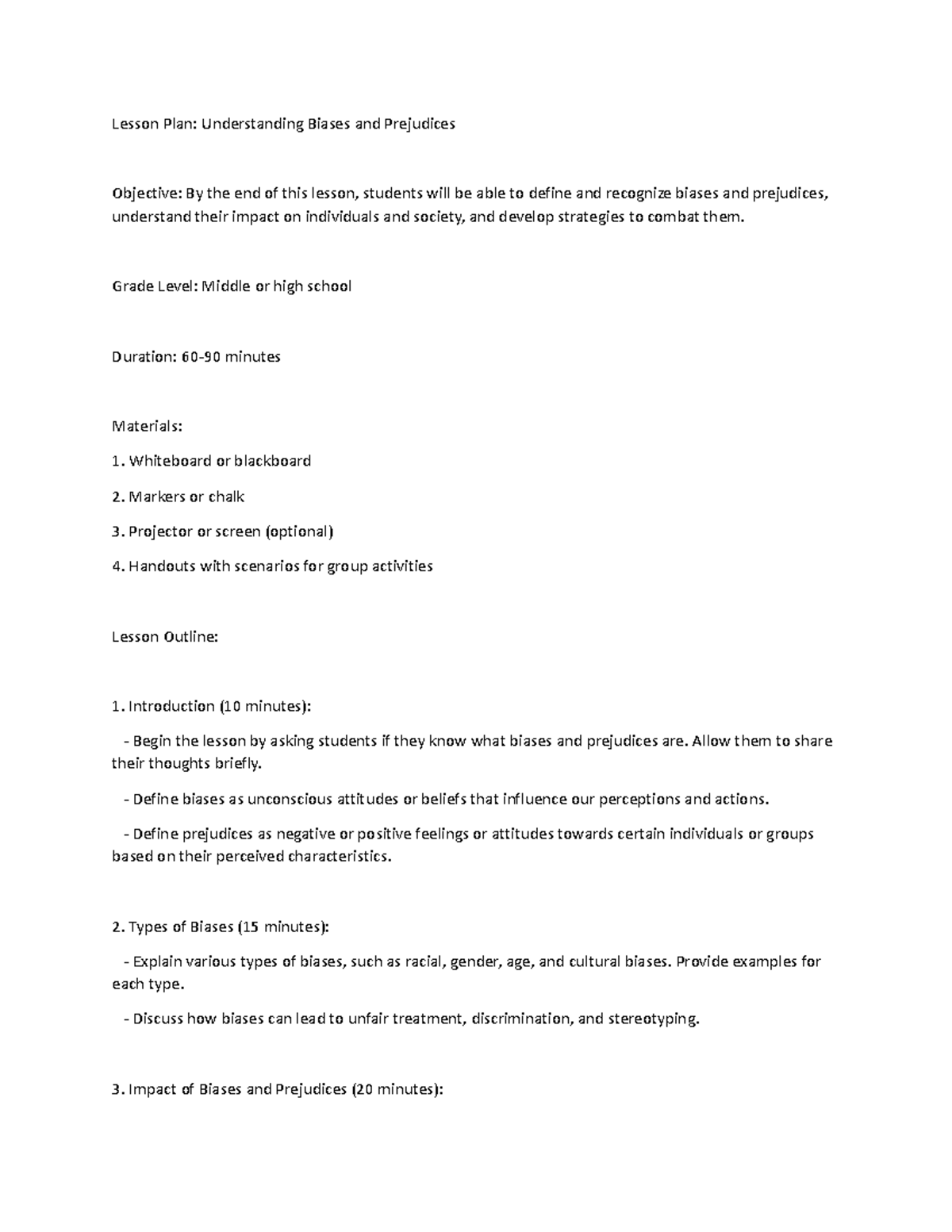 Document - Mmmm - Lesson Plan: Understanding Biases and Prejudices ...