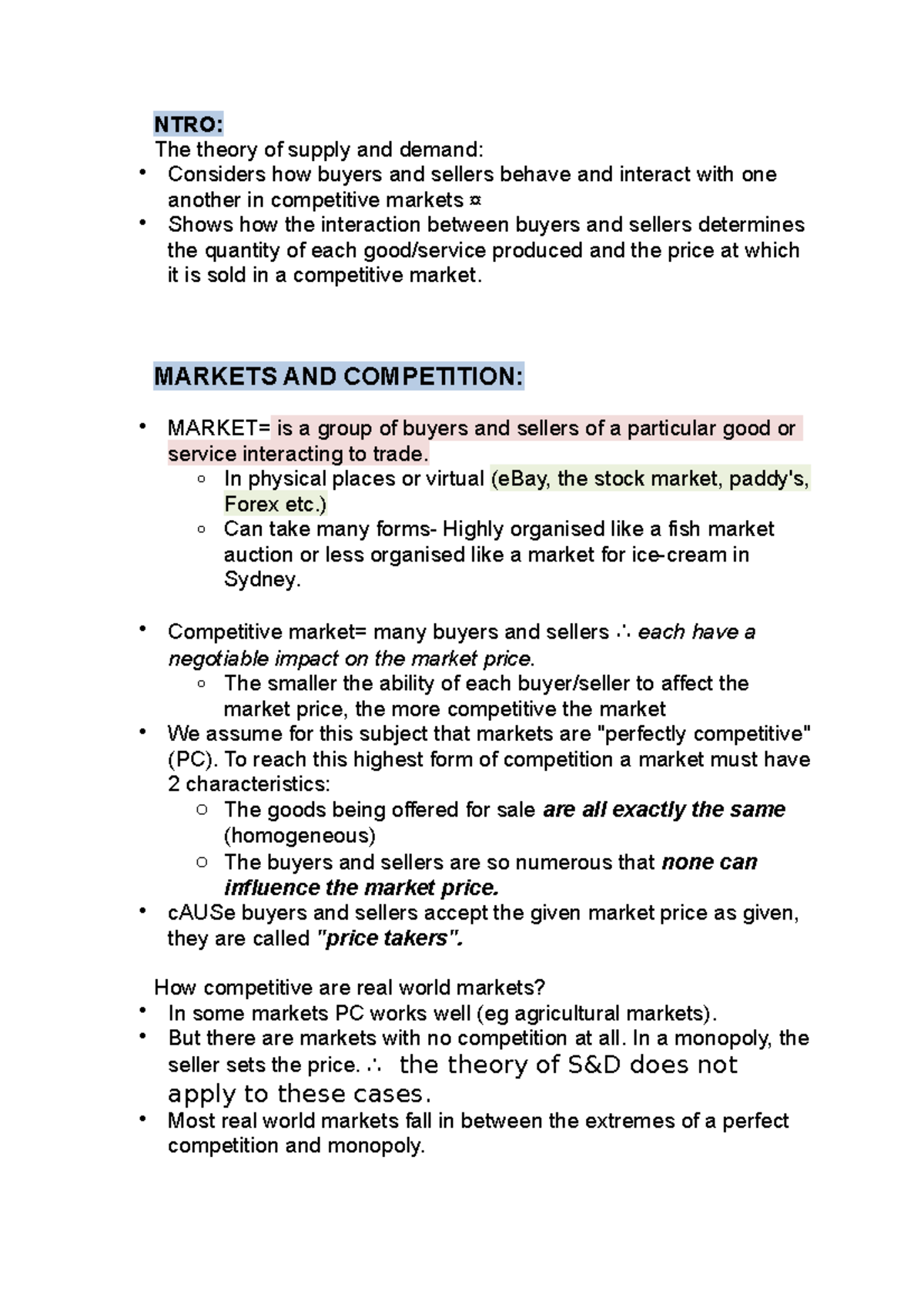 Week 2 Supply and demand notes - NTRO: The theory of supply and demand ...