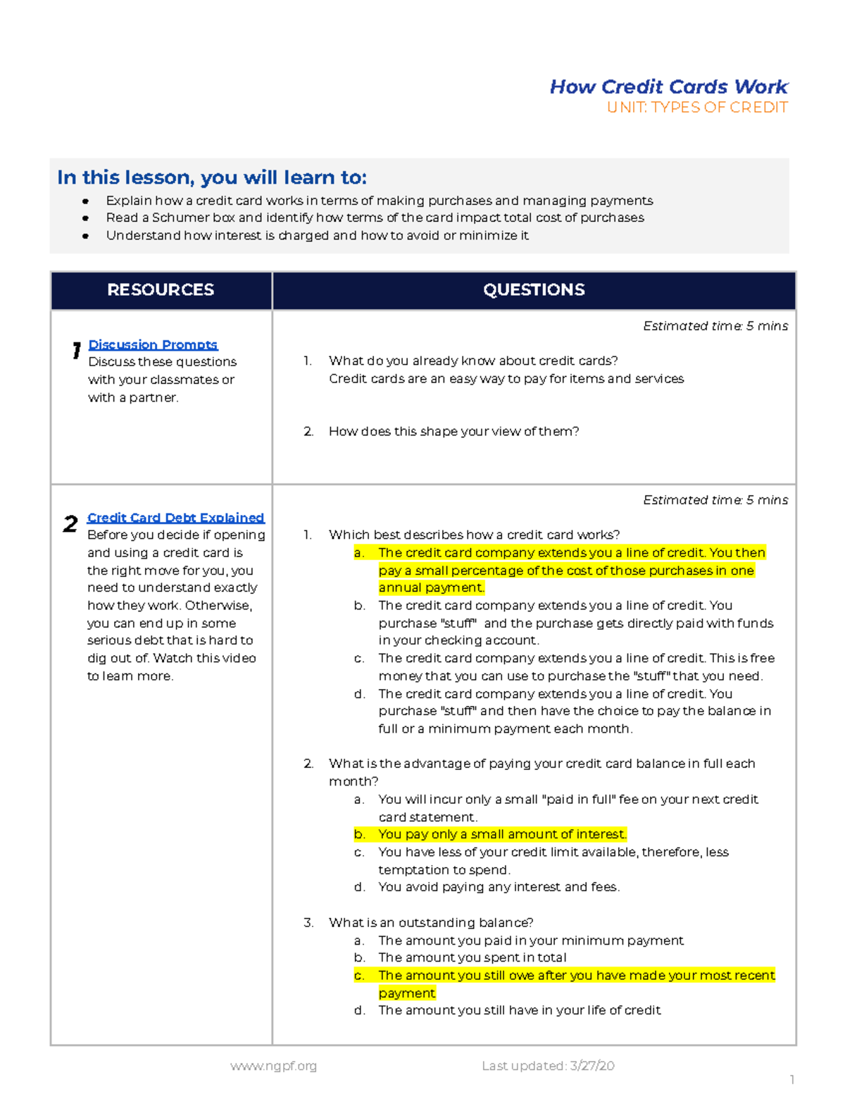 - How Credit Cards Work - How Credit Cards Work UNIT: TYPES OF CREDIT ...