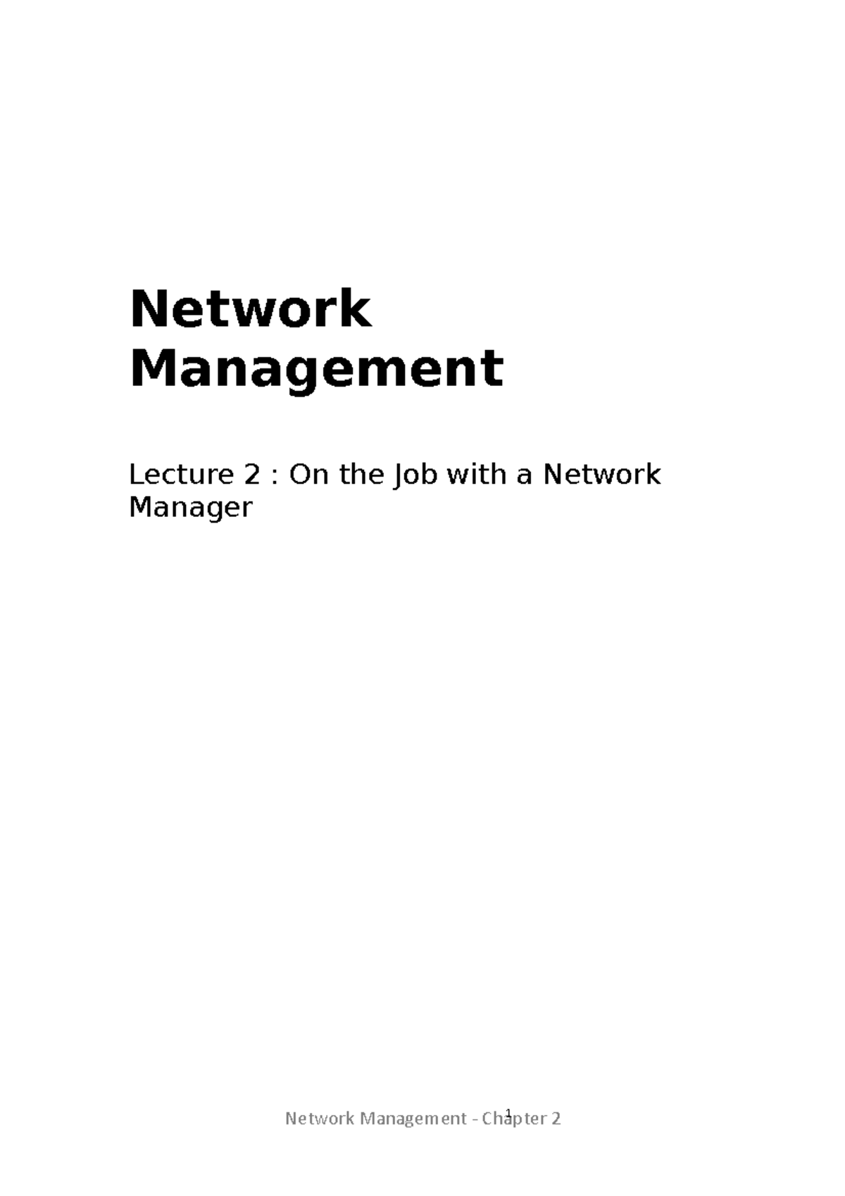 Network Management Ch2 - Lecture 1 - Network Management Lecture 2 : On ...