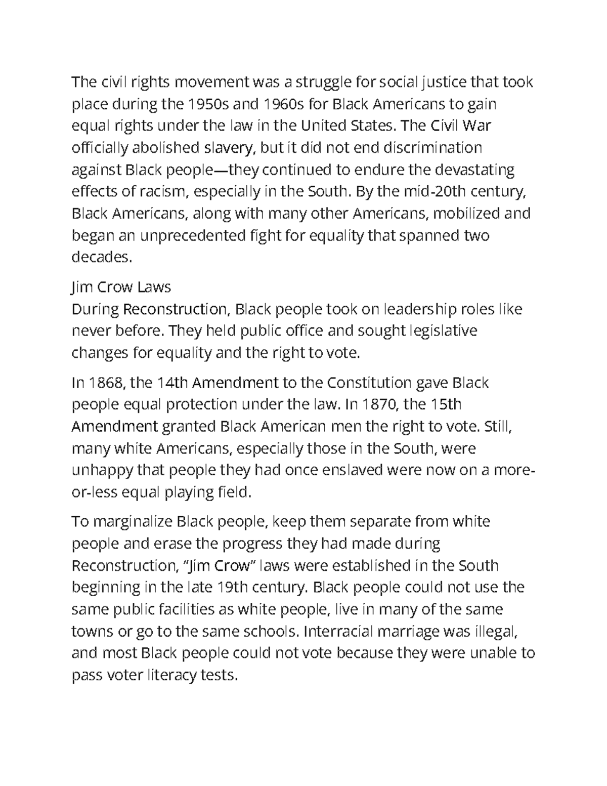 Civil Rights Movements - The civil rights movement was a struggle for ...