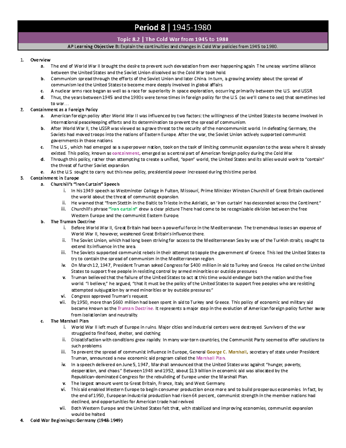Unit 8 Notes ALL - Period 8 | 1945- Topic 8 | The Cold War from 1945 to ...