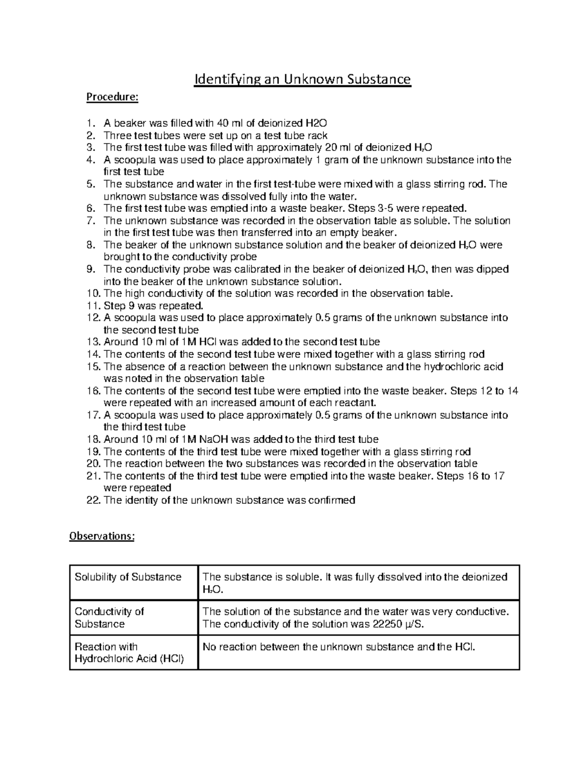 Identifying an Unknown Substance using Physical and Chemical Properties ...