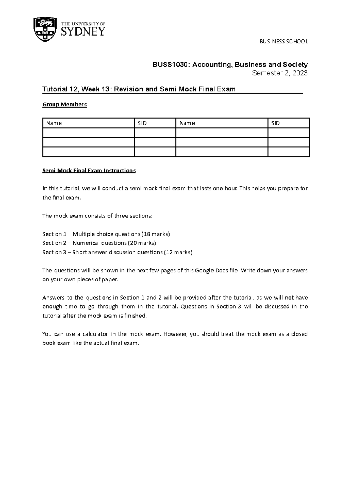 Buss1030mock - mock exam - BUSS1030: Accounting, Business and Society ...