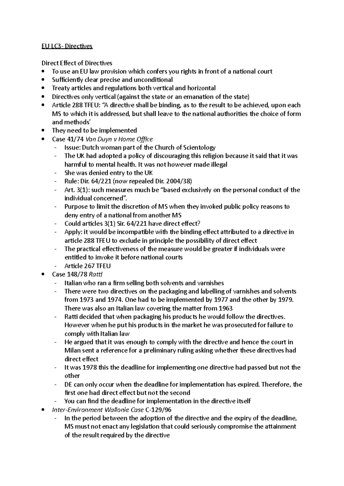EU LC3 - EU lc3 notes - EU LC3- Directives Direct Effect of Directives ...
