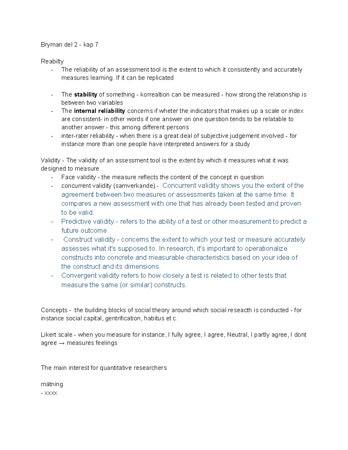 Bryman del 2 - kap 7 - Bryman del 2 - kap 7 Reabilty - The reliability ...