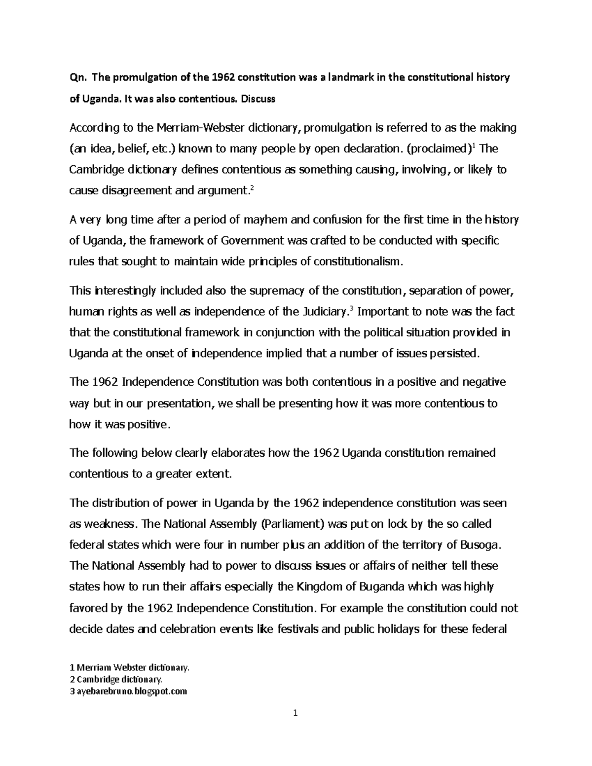 Constitutional History Coursework Final - Qn. The promulgation of the ...