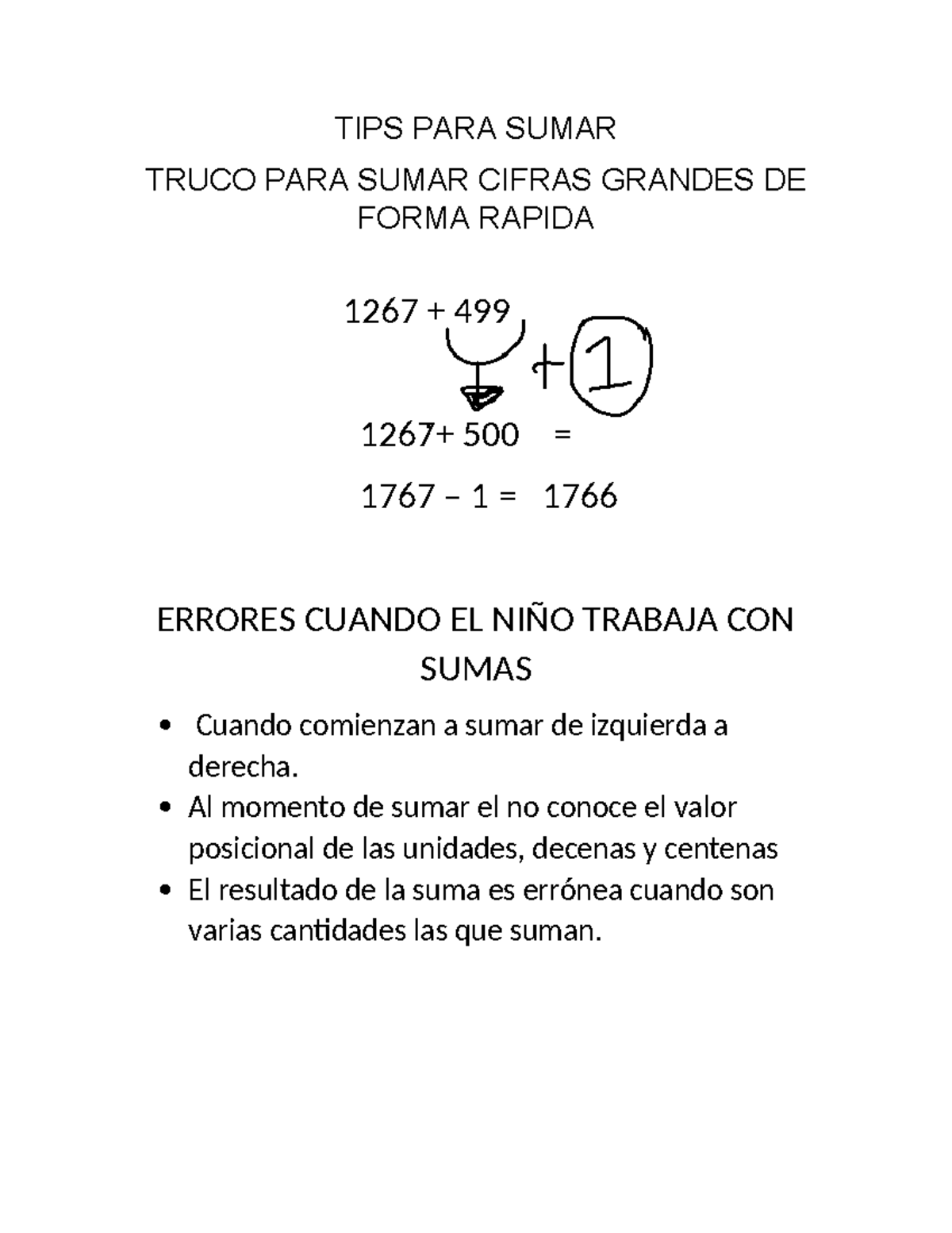 TIPS PARA Sumar - Matematicas y Representaciones - TIPS PARA SUMAR ...