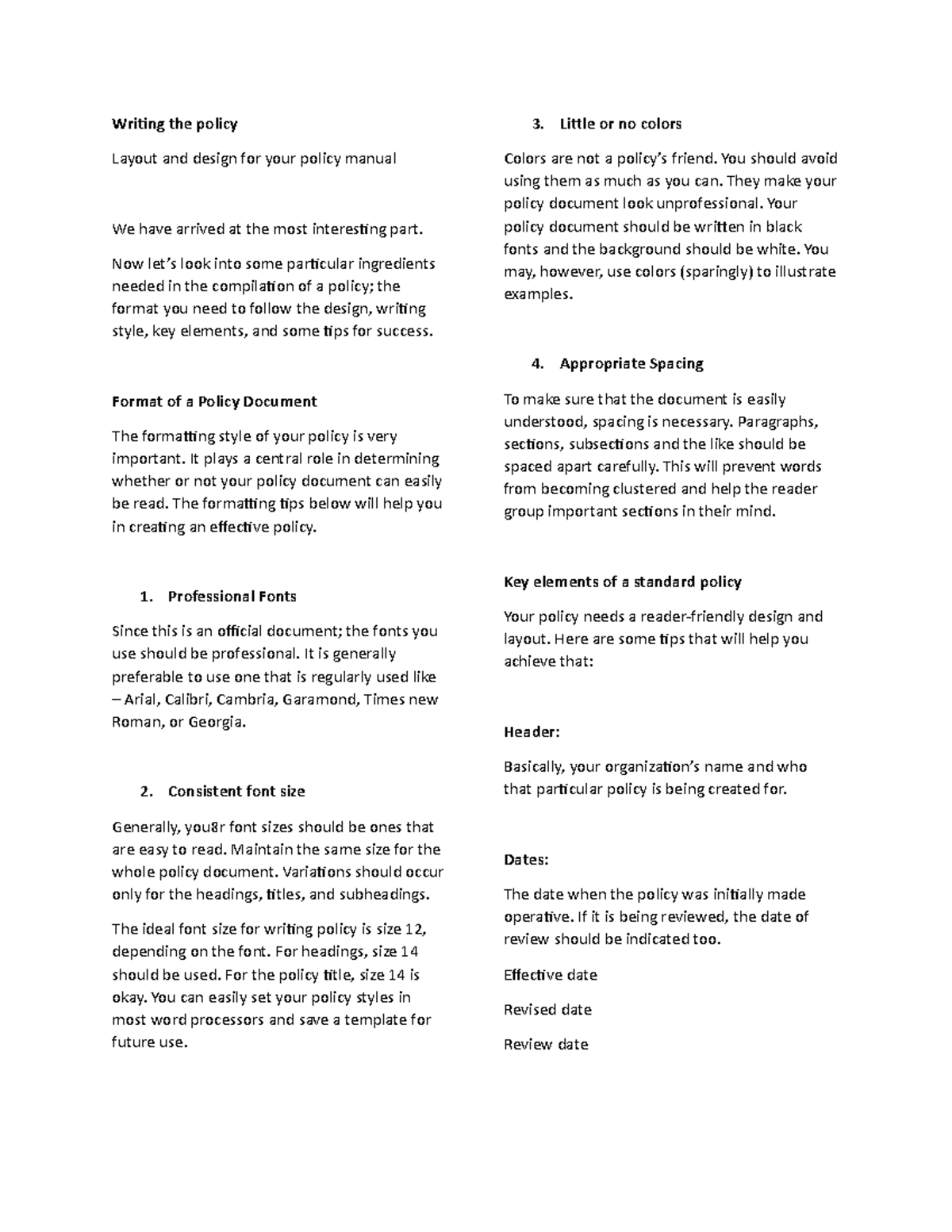 4 writing the policy - Lecture notes 4 - Writing the policy Layout and ...