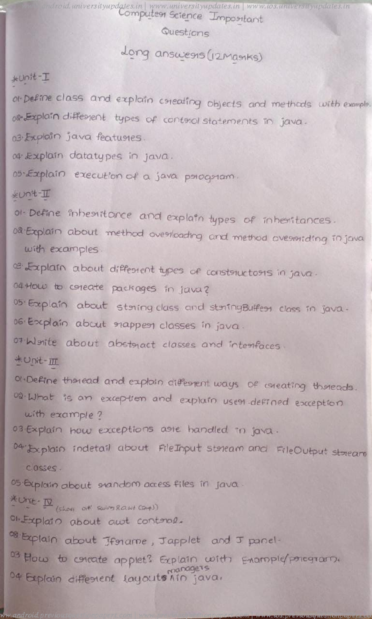 Java 5th semester - Important question - ww android.universityupdates ...