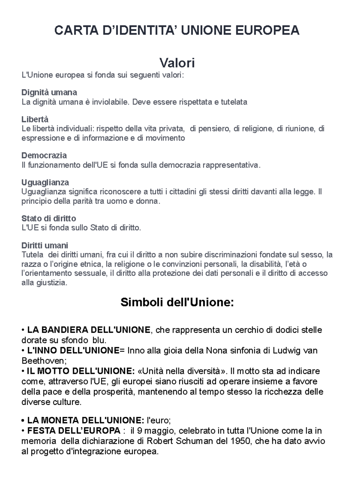Carta D' Identita' Unione Europea - CARTA D’IDENTITA’ UNIONE EUROPEA ...