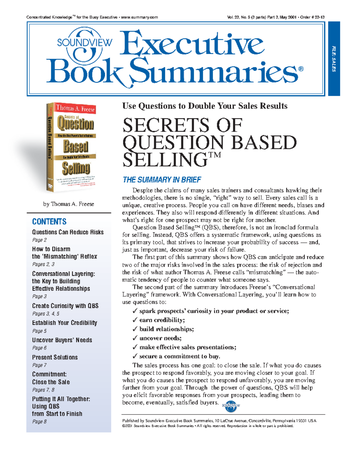 Secrets OF Question Based Selling - Published by Soundview Executive ...