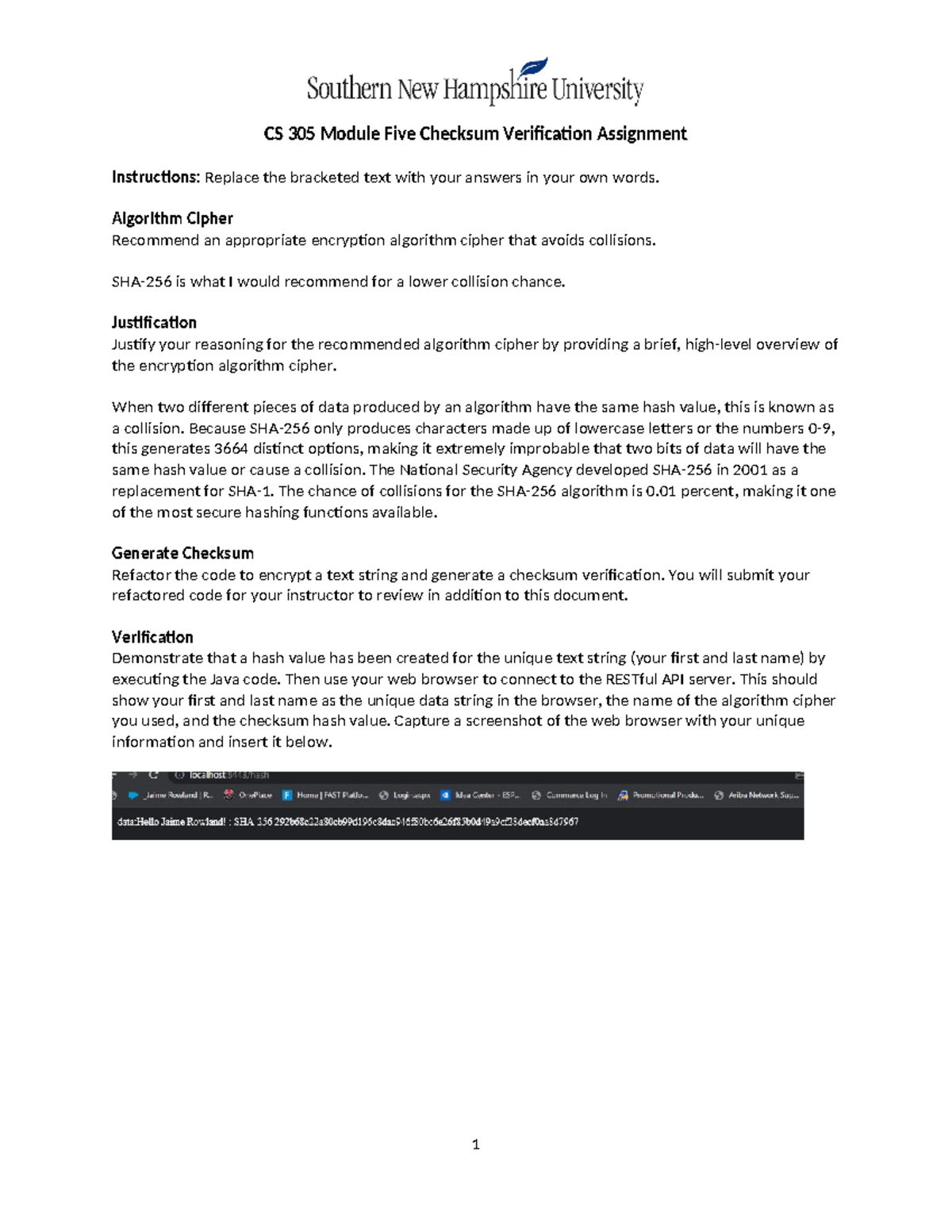 CS 305 Module Five Checksum Verification Assignment Template - CS 305 ...