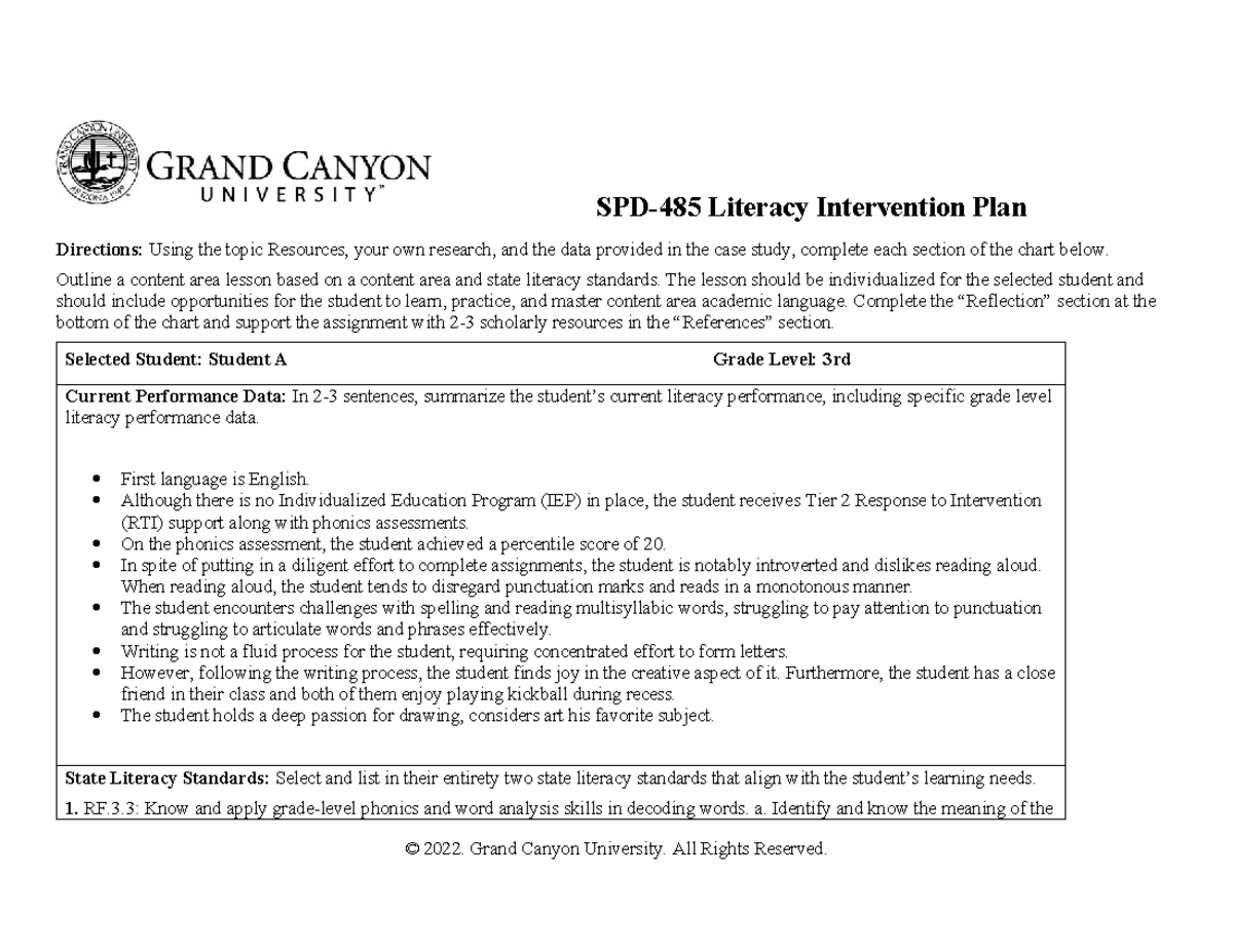 SPD-485 RS T8 SPD 485 Literacy Intervention Plan - SPD-485 Literacy Intervention Plan Directions ...
