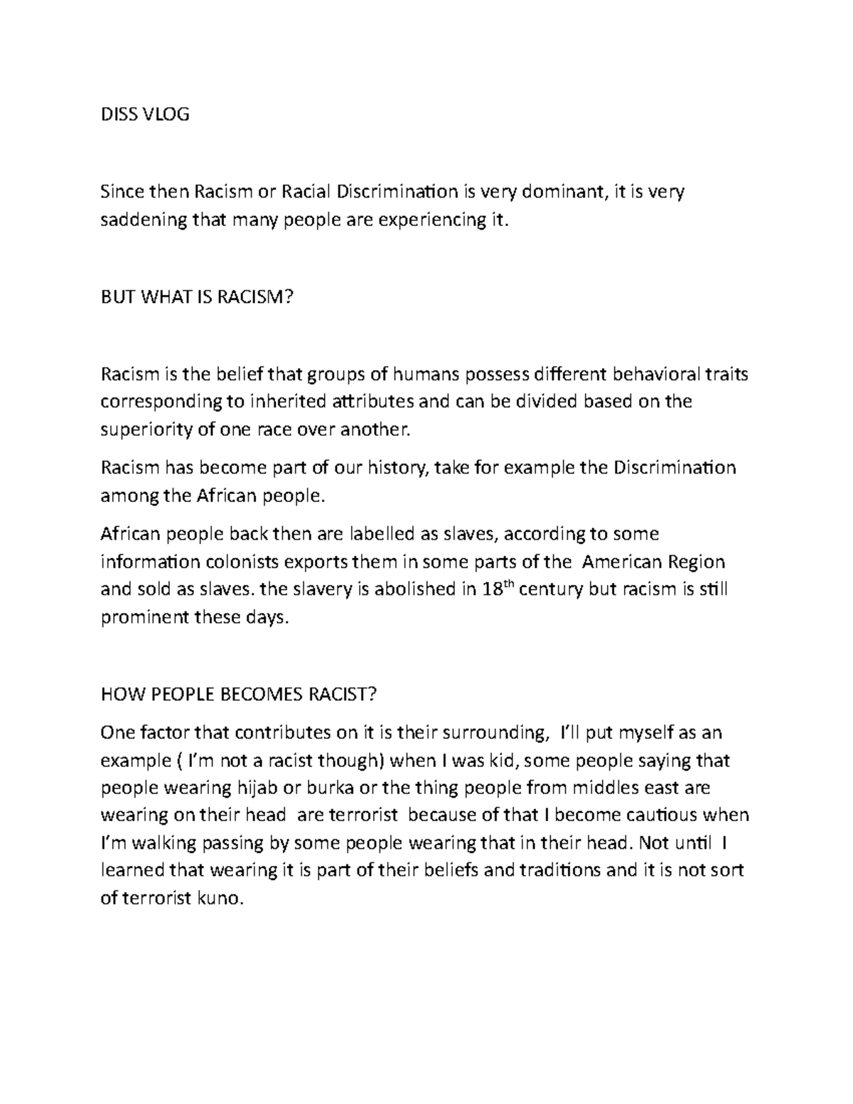 DISS VLOG - educative performance task. discrimination humanities and ...