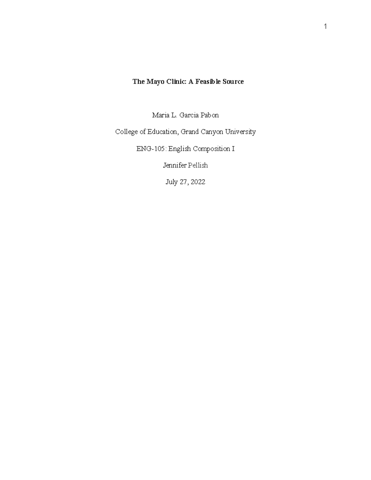 Review Writing Assignment - The Mayo Clinic: A Feasible Source Maria L ...