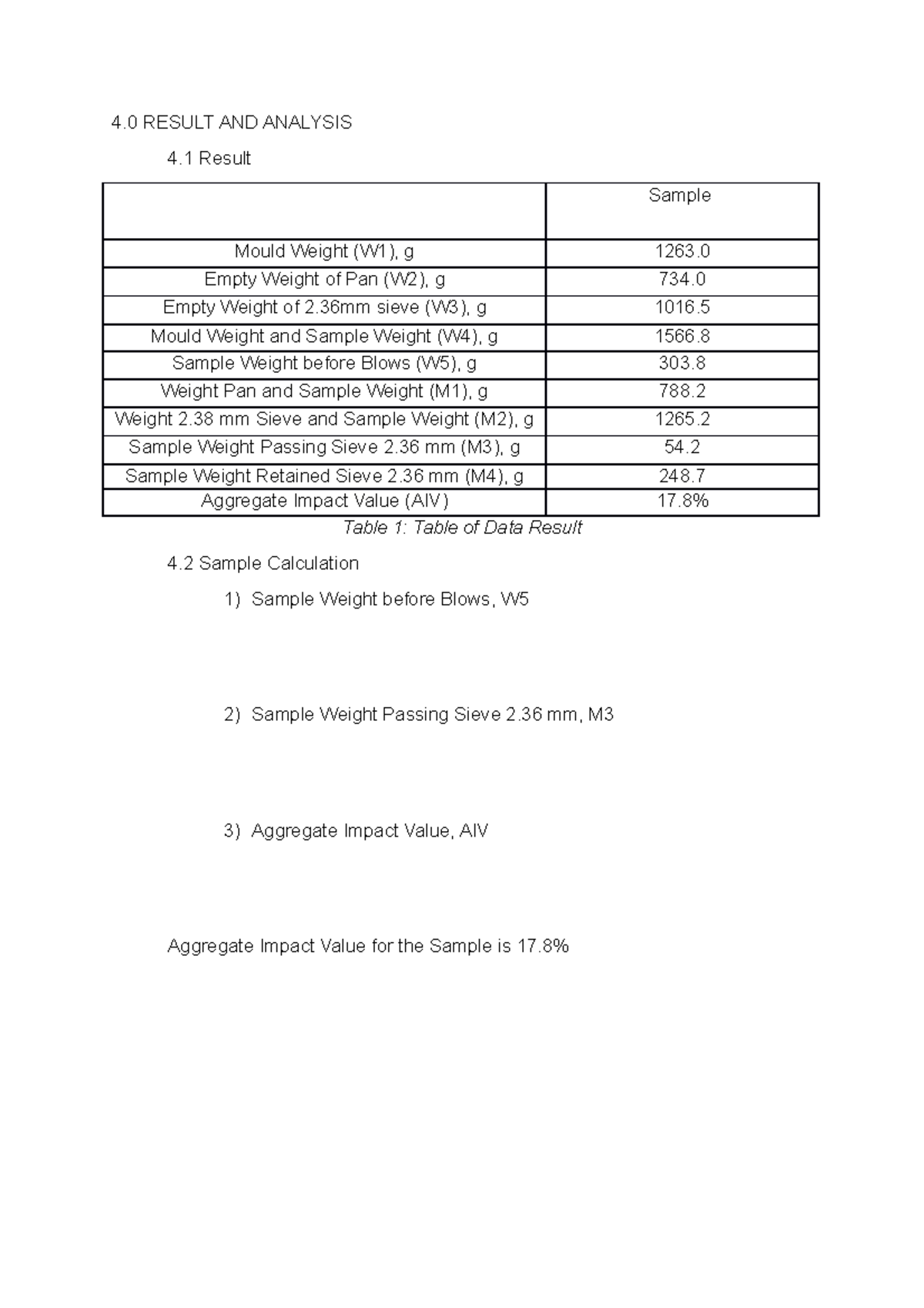 AIV TEST - data result - 4 RESULT AND ANALYSIS 4 Result Sample Mould ...