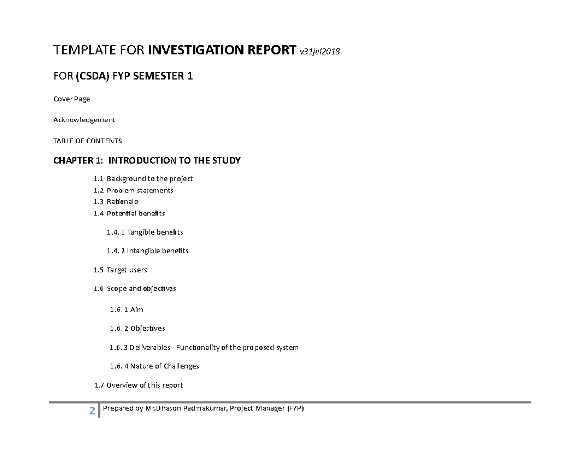 CSDA FYP SEM 1 v31jul2018 - TEMPLATE FOR INVESTIGATION REPORT v31jul ...
