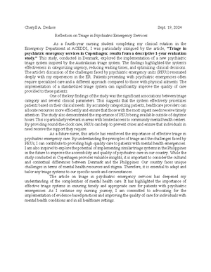 Triage Notes - Emergency nursing assignment - In the ER, triage ensures ...