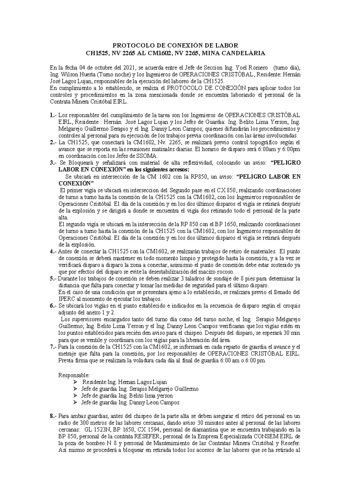 Protocolo DE Conexión DE Labor CH - PROTOCOLO DE CONEXIÓN DE LABOR ...