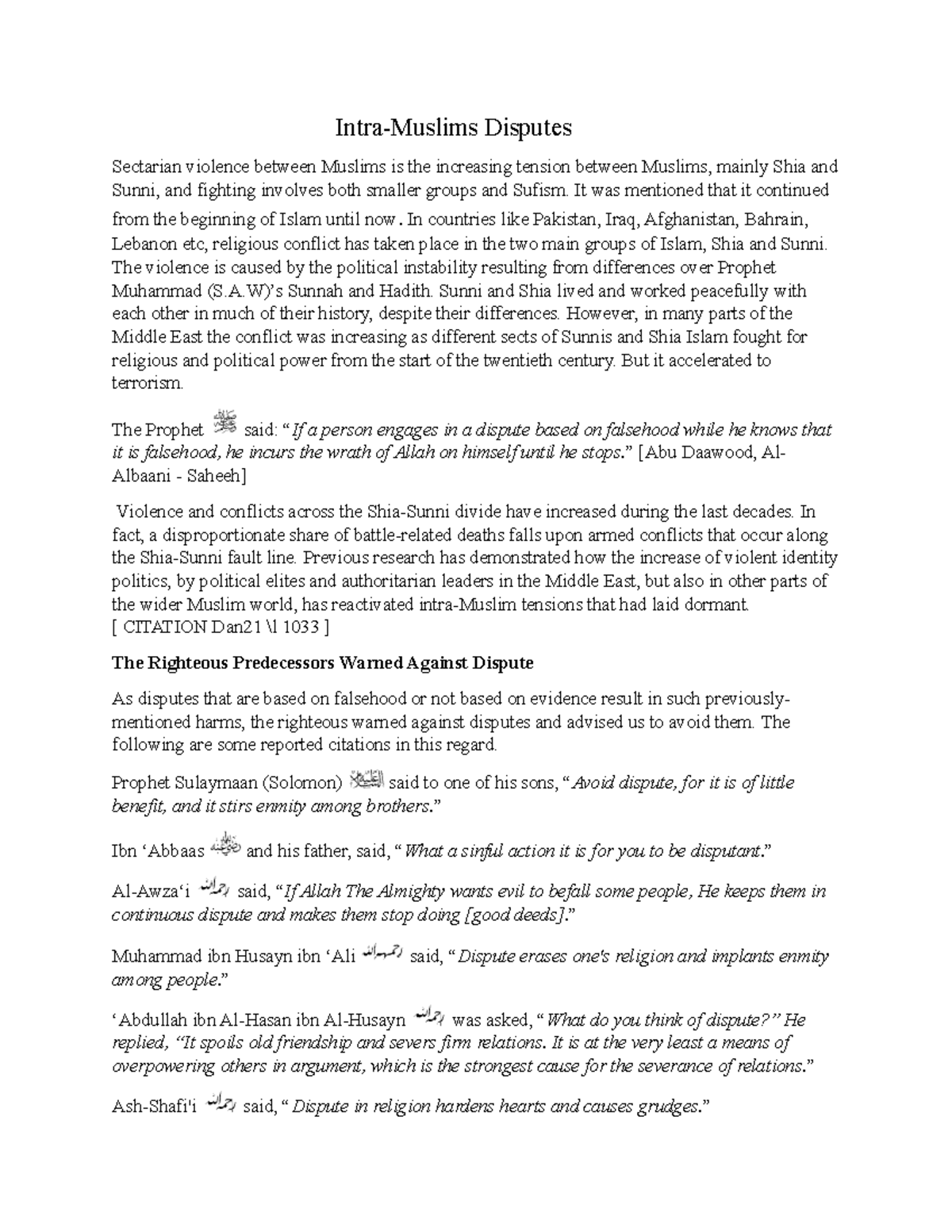 Islamiyat Project 1 (Intra-Muslim Disputes) - Intra-Muslims Disputes ...