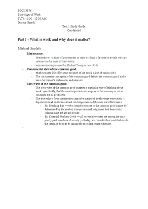 Week 11 - SOCI 3376 - SOCI 3376 Sociology of Work Spring 2021 - SOCI ...