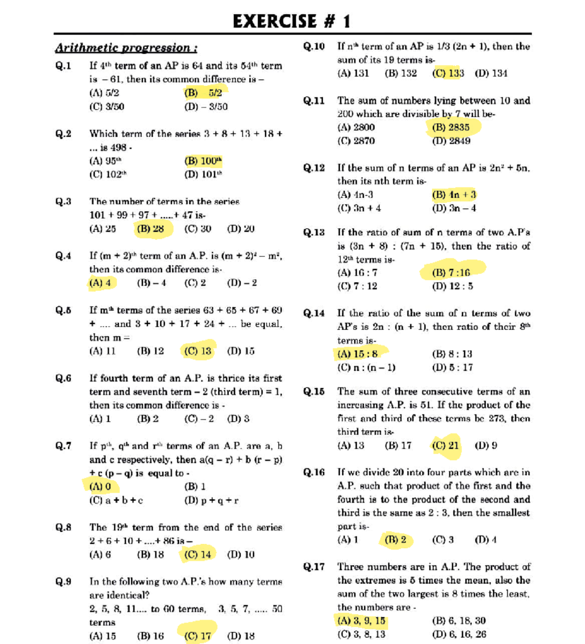 Sequence and Series - Assignment 1677579942127 - EXERCISE 1 Arithmetic progression Q If nth term ...