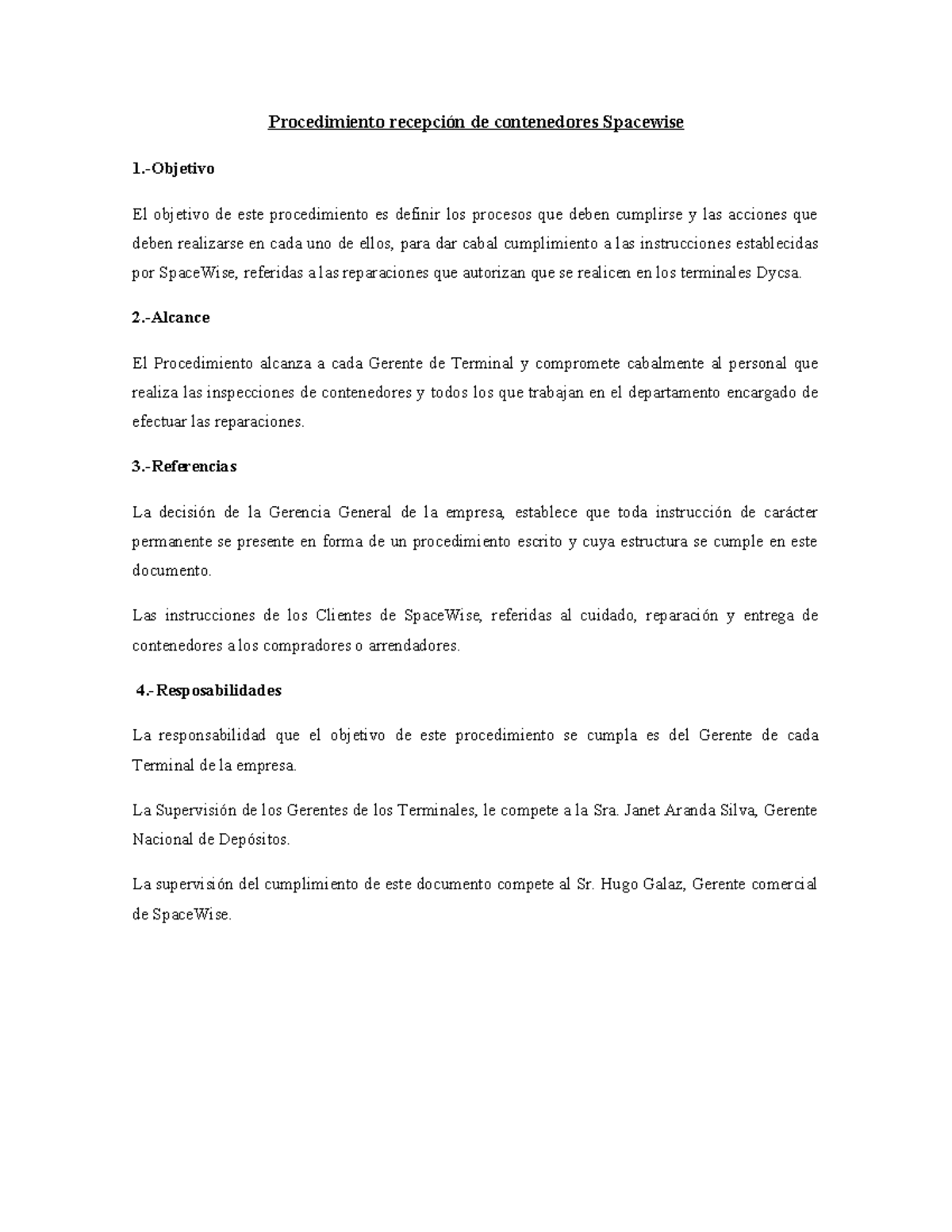 Inspeccion DE Contenedores SPW - Procedimiento recepción de ...
