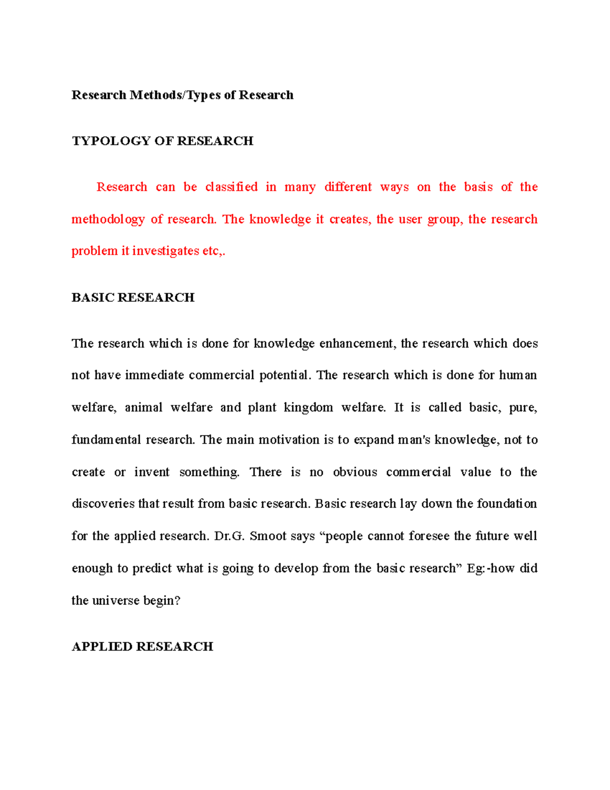 MGMT 494 Typology OGF Research - Research Methods/Types of Research ...