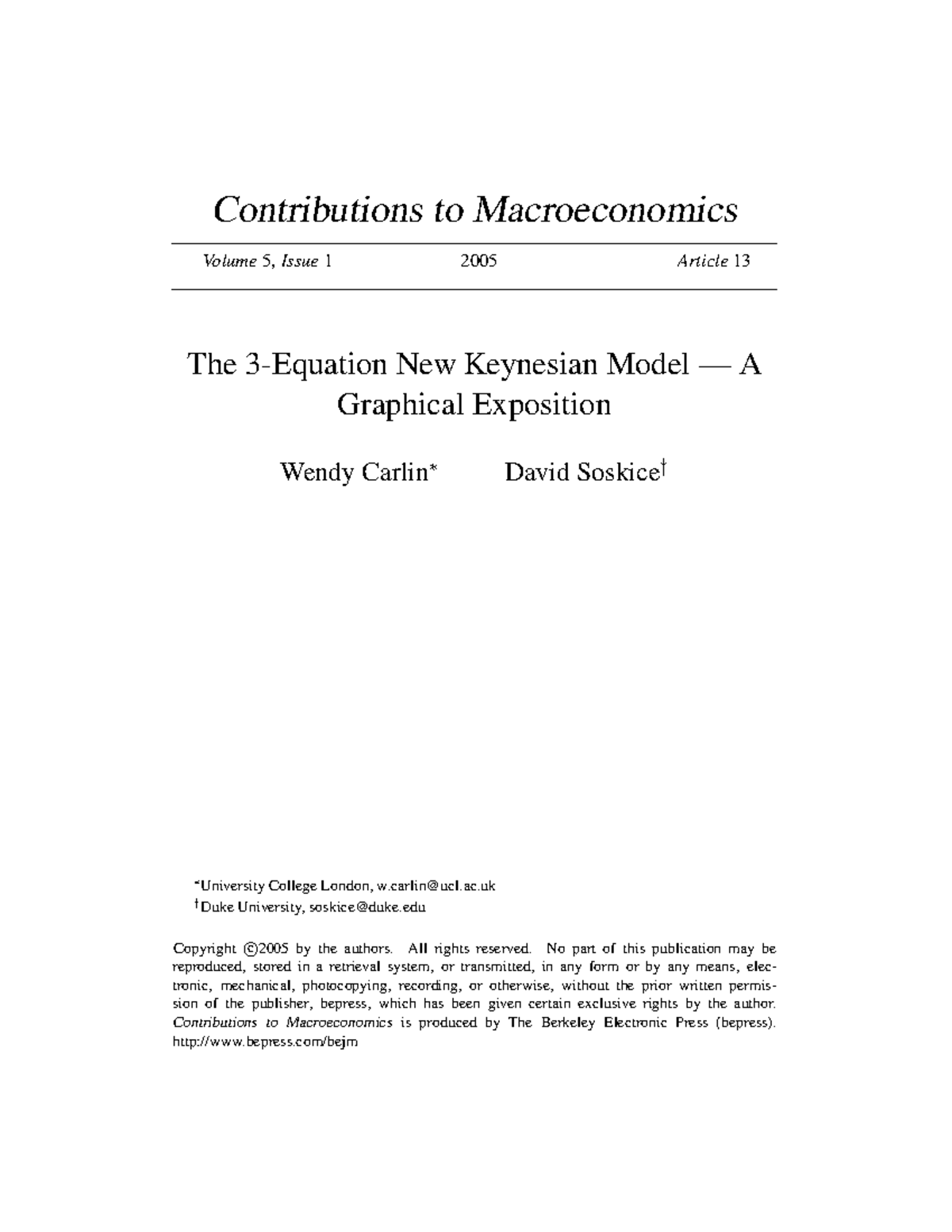 The 3-Equation New Keynesian Model - UCL Discovery - Contributions to ...