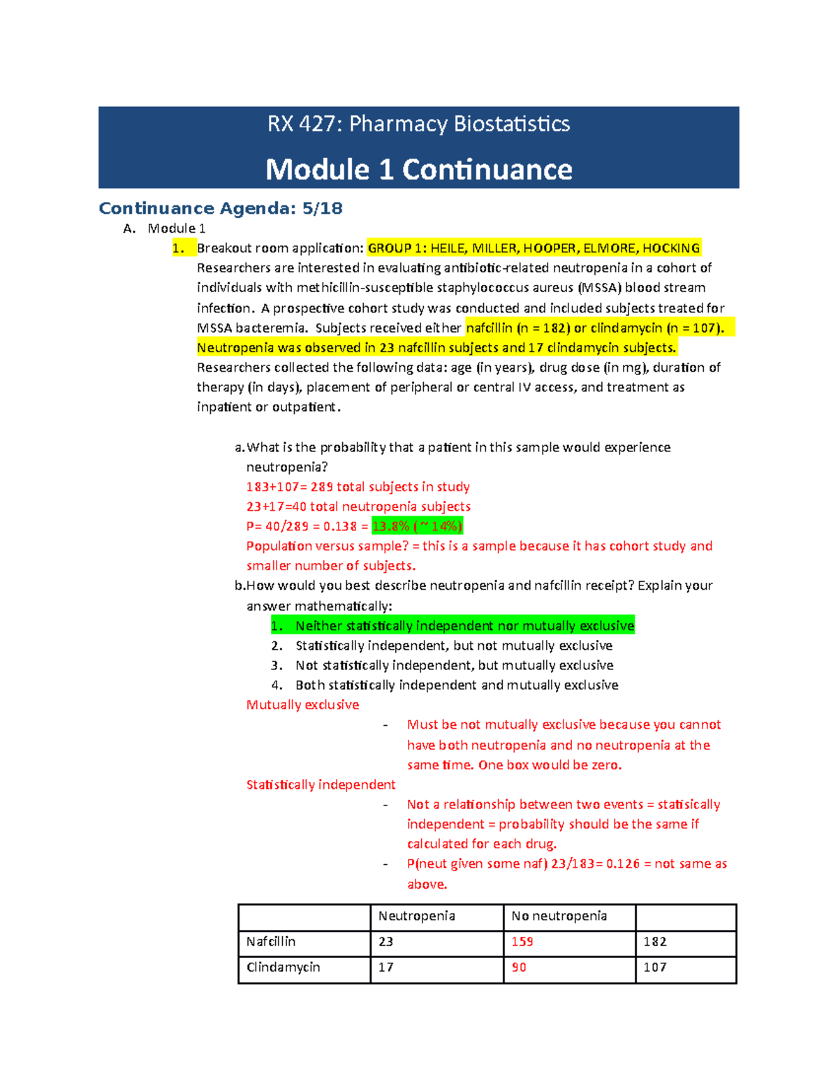 Module 1 Continuance Biostatistics Practice Problems And Worksheets