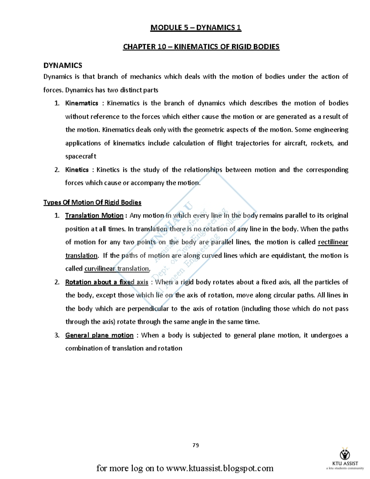 Mechanics Module 4 Dynamics - 79 MODULE 5 – DYNAMICS 1 CHAPTER 10 ...