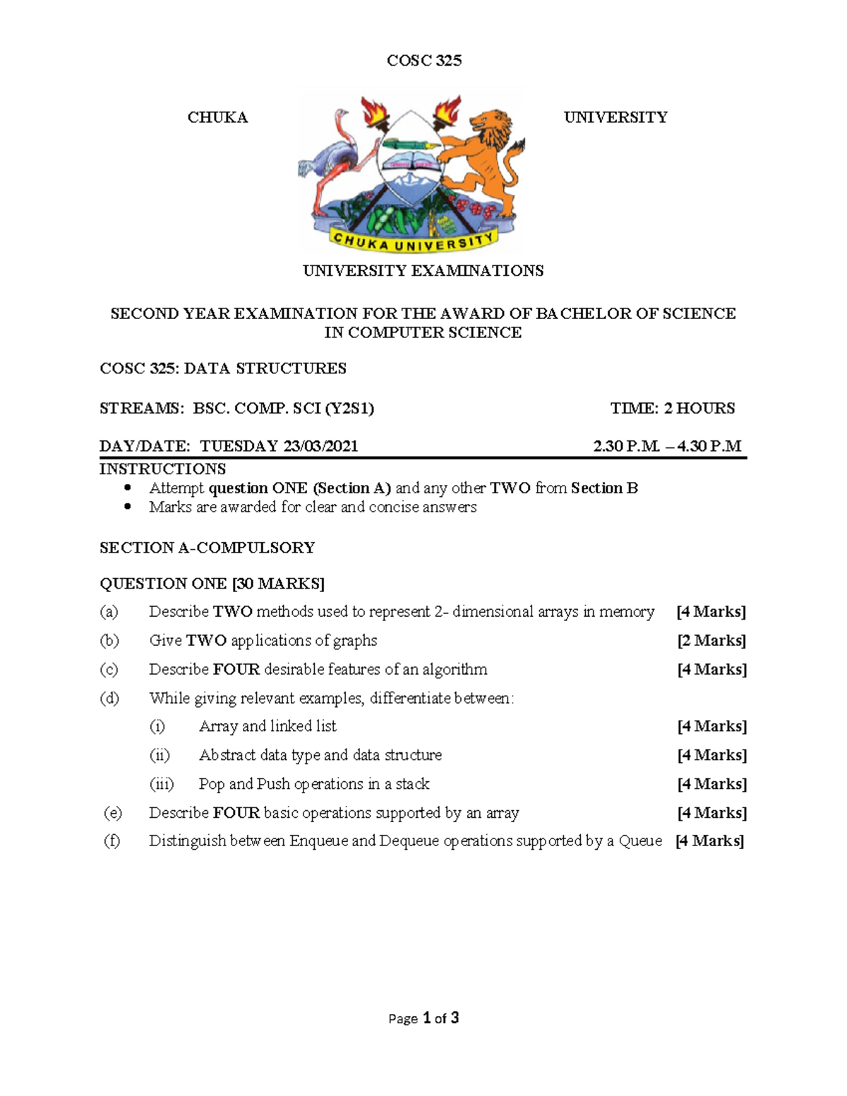 Cosc 325 Exam Computer Science Exams Cosc 325 Chuka University University Examinations