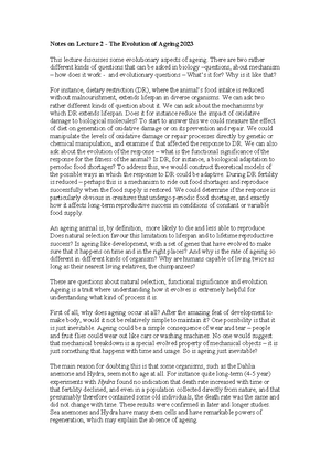 Lecture 2 handout - Biology of Ageing 2022 Lecture 2: Mechanistic ...