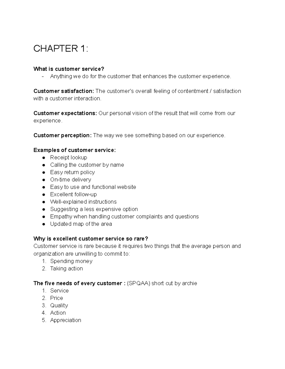 Customer serive midterm notes - CHAPTER 1: What is customer service ...
