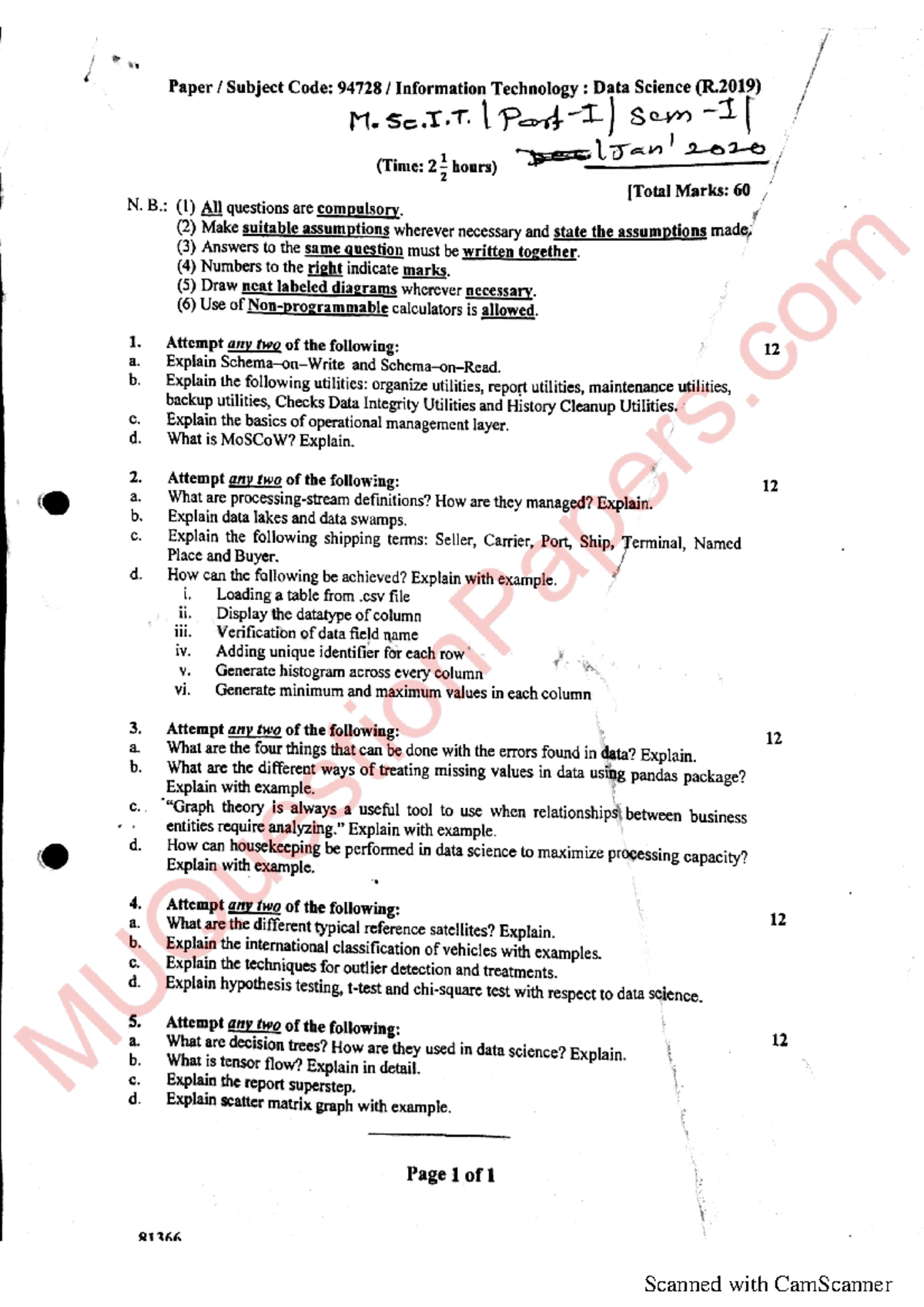 Mscit semester-1 2020 january data-science-cbcs - Master of information ...