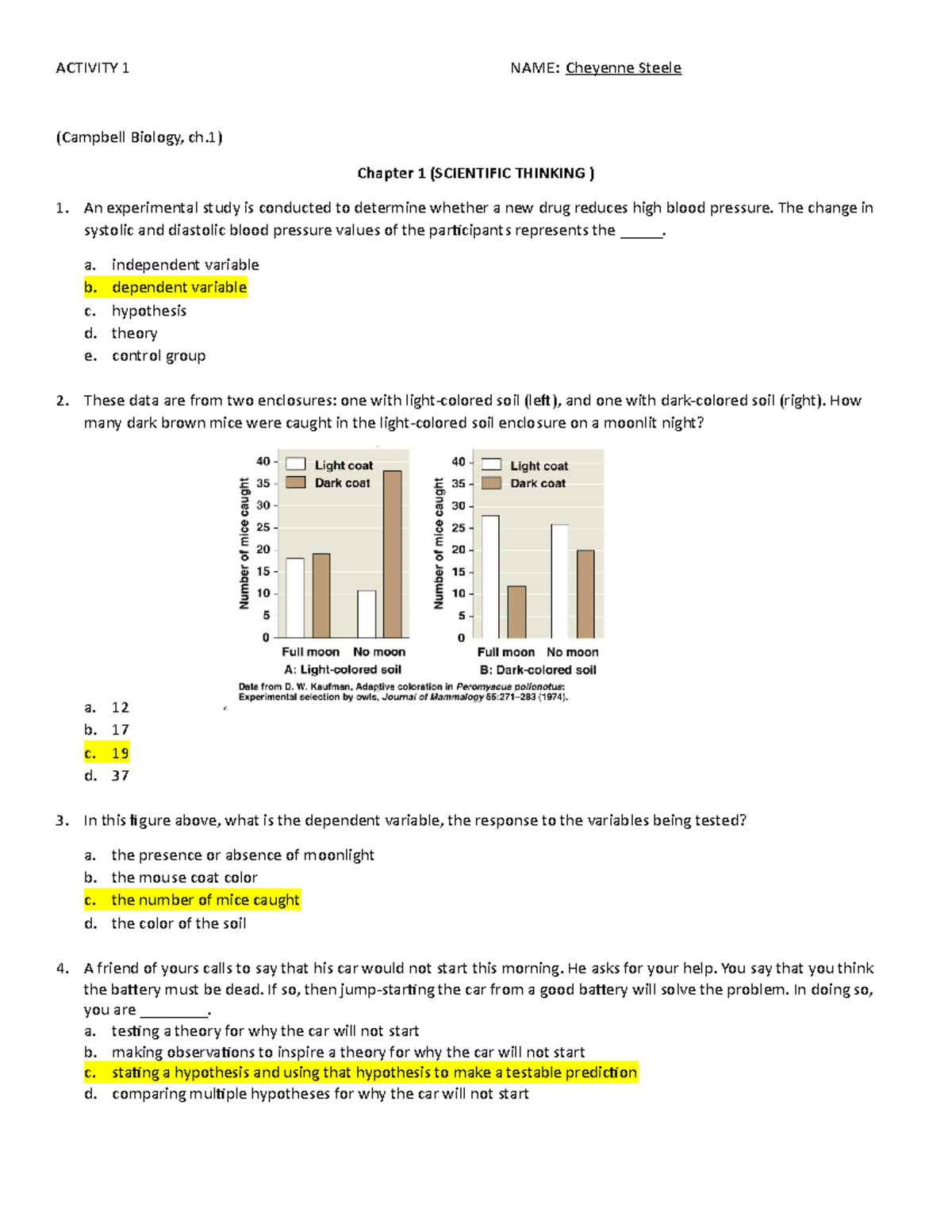 BIO 181 Homework Packet CH 1-3 (completed) - ACTIVITY 1 NAME: Cheyenne ...