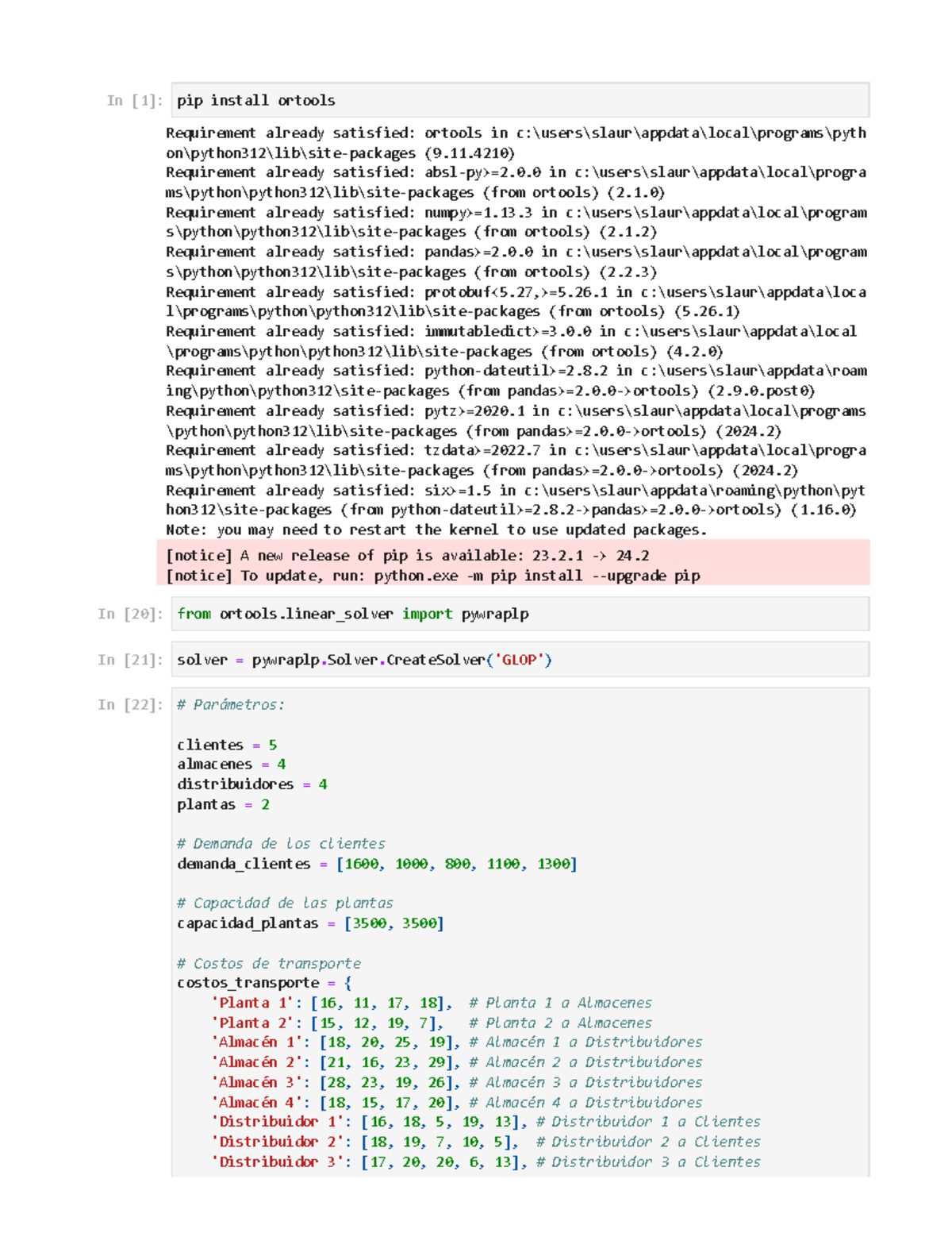1punto parcial 2Corte - pip install ortools Requirement already satisfied: ortools in - Studocu